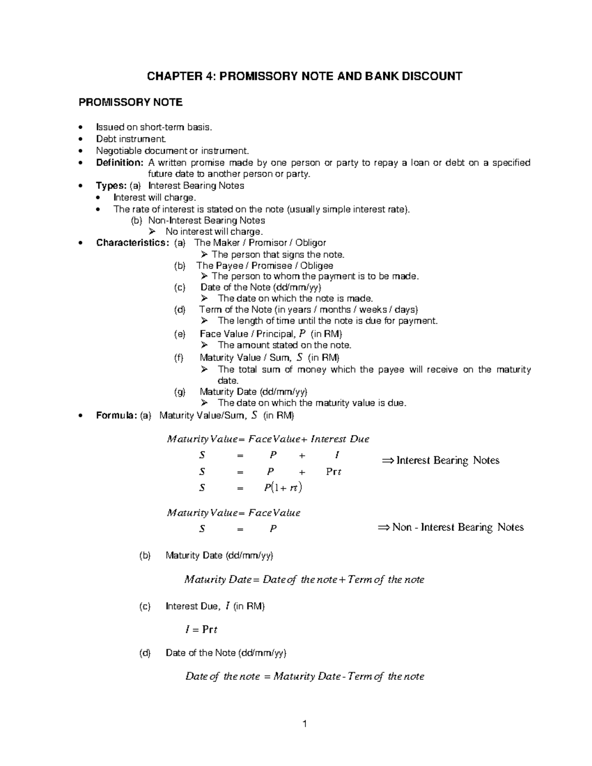 Chapter 4 Promissory NOTE AND BANK Discount - CHAPTER 4: PROMISSORY ...