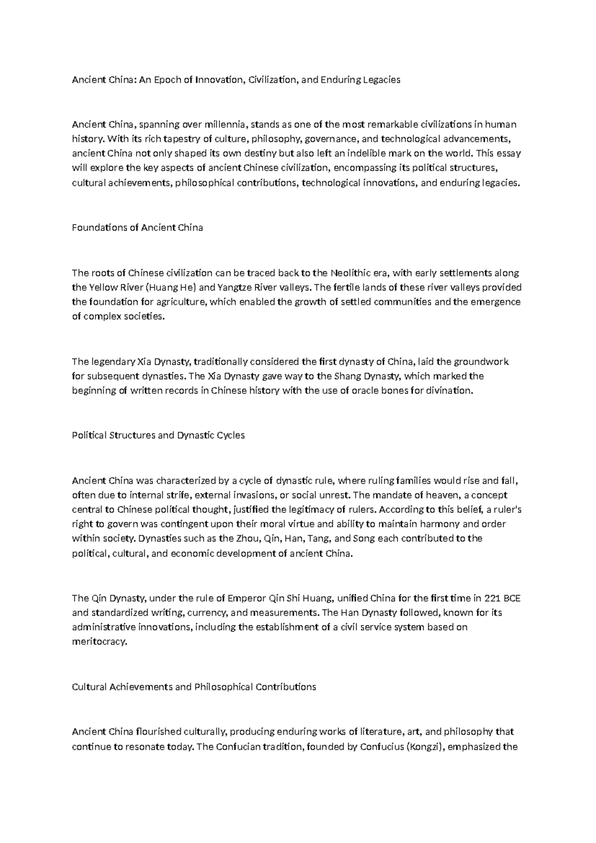 Ancient China - An Epoch of Innovation, Civilization, and Enduring ...