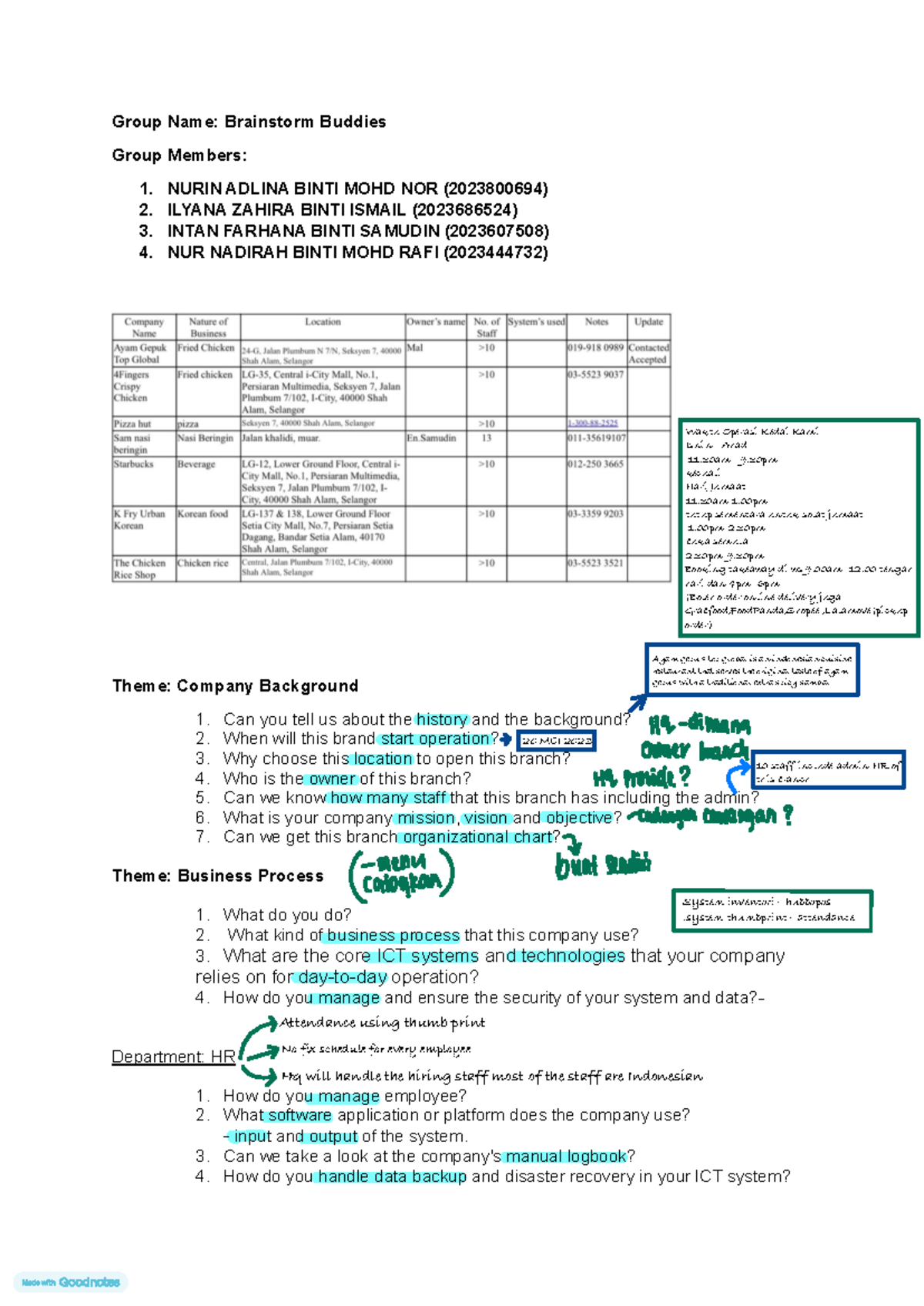Interview ISP501 - assignment tutorial - Group Name: Brainstorm Buddies Group Members: 1. NURIN ...