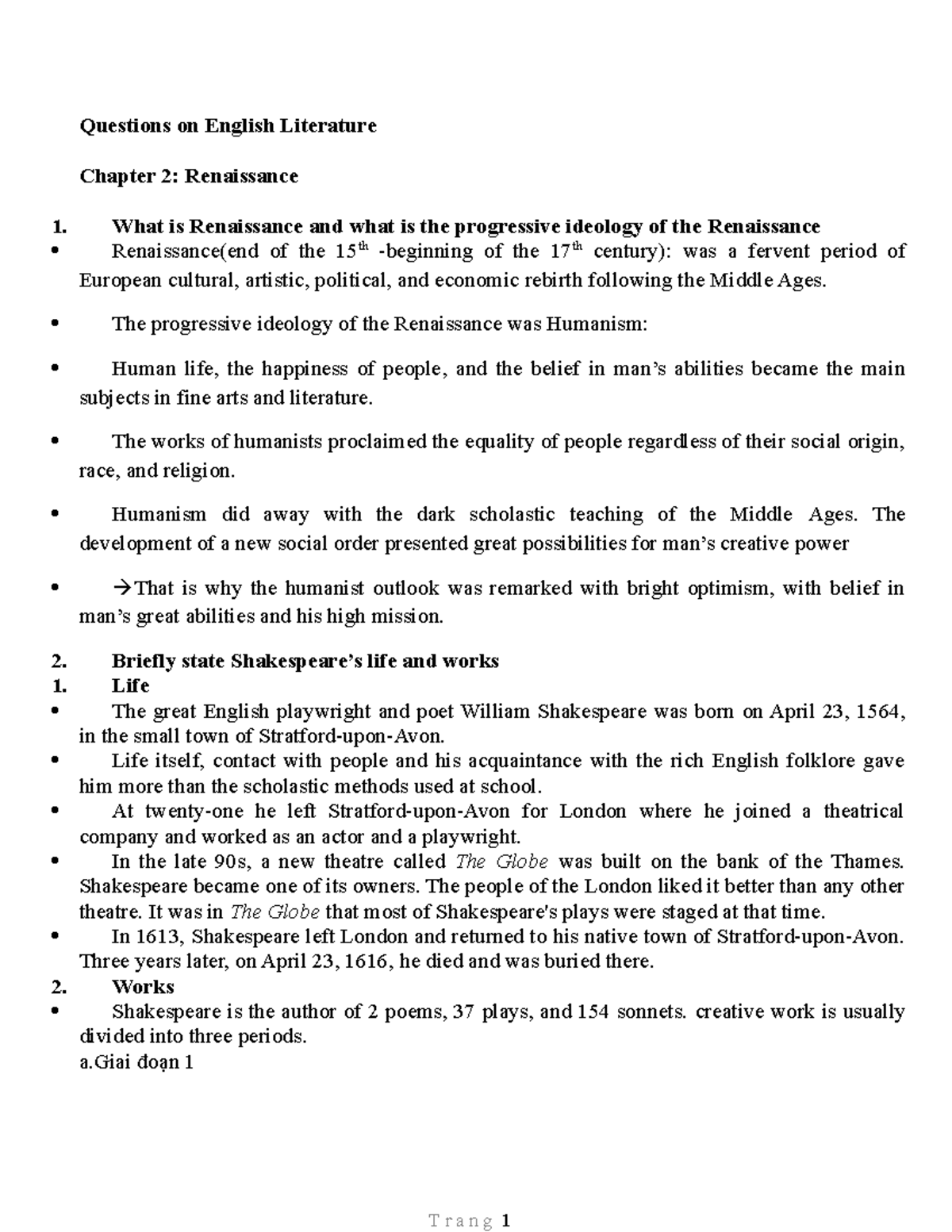 Questions on English Literature - Questions on English Literature ...