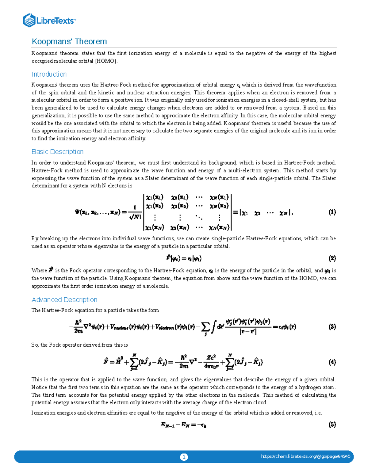 Koopmans' Theorem - 1 chem.libretexts/@go/page/ Koopmans' Theorem ...