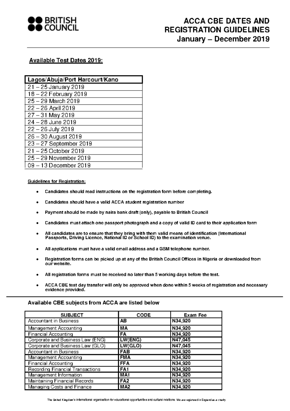 2019 acca reg guideline - ACCA CBE DATES AND REGISTRATION GUIDELINES ...