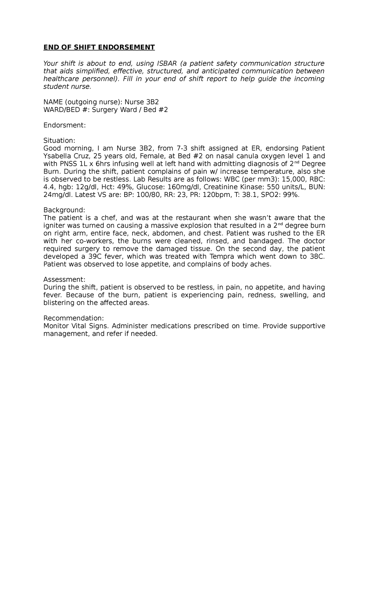 END OF Shift Endorsement - END OF SHIFT ENDORSEMENT Your shift is about ...