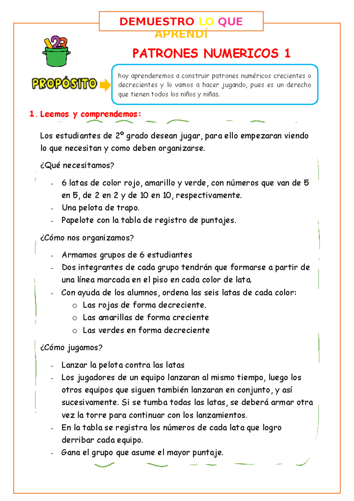 10. Ficha MAT Patrones Numericos 1esiones - APRENDÍ PATRONES NUMERICOS ...