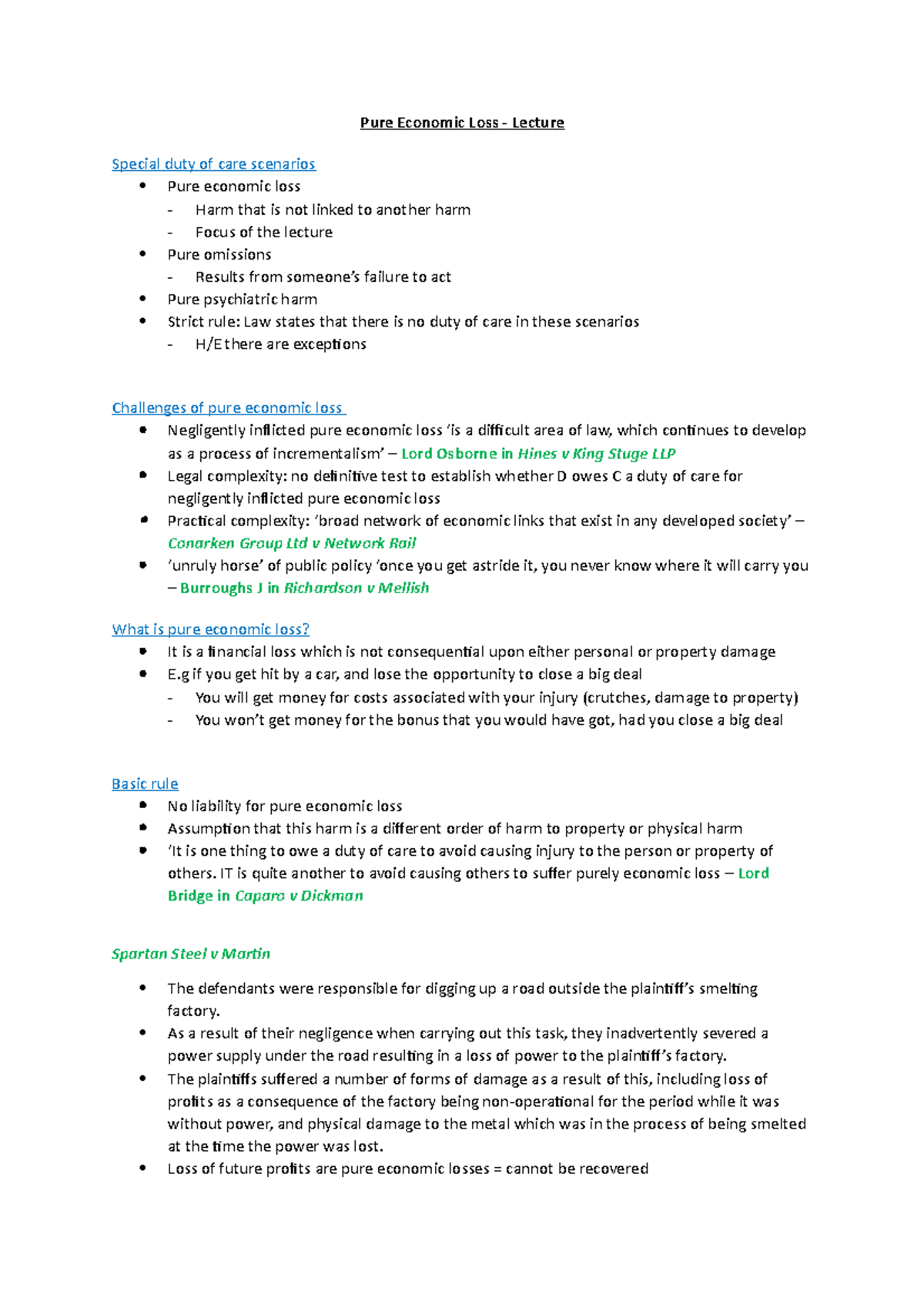 Pure Economic Loss - Lecture - Pure Economic Loss - Lecture Special ...
