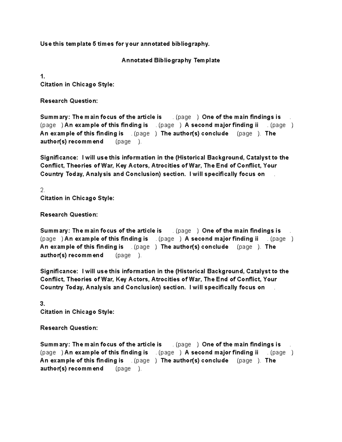 Annotated Bibliography Template - Use this template 5 times for your ...