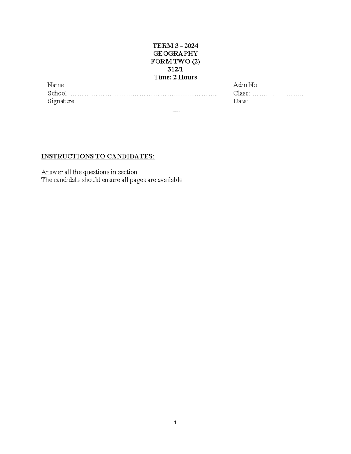 F2 Geography QS - Dhdhdhdh - GEOGRAPHY DEPARTMENT TERM 3 - 2024 ...