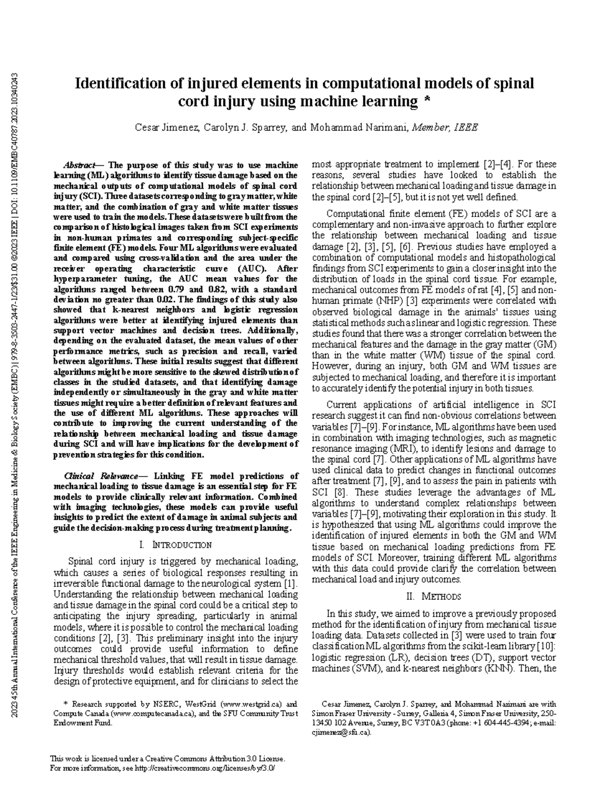 Identification of injured elements in computational models of spinal ...