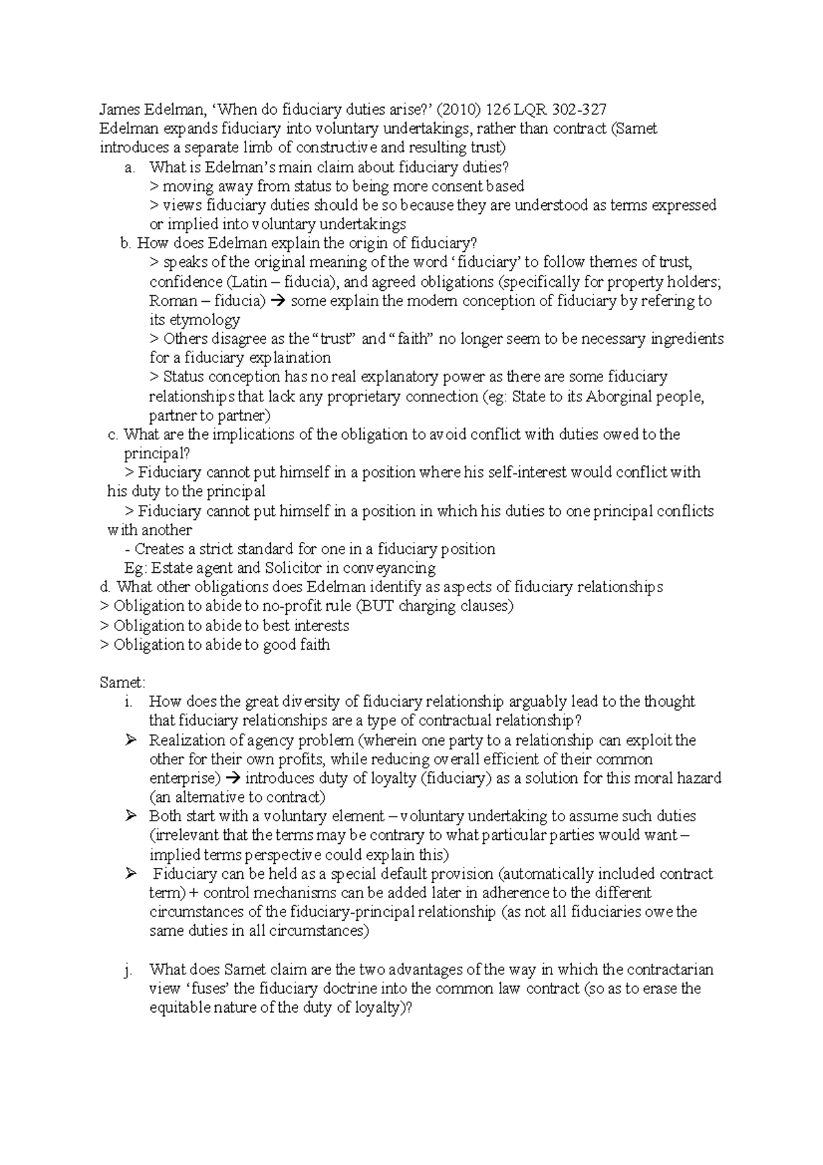 James Edelman - Notes on Fiduciary Duty and its Voluntary Undertaking ...
