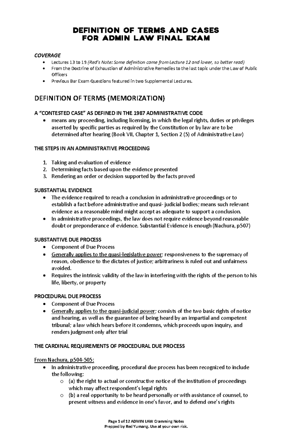 Admin-LAW Cramming- Notes Finals - Page 1 of 12 ADMIN LAW Cramming ...