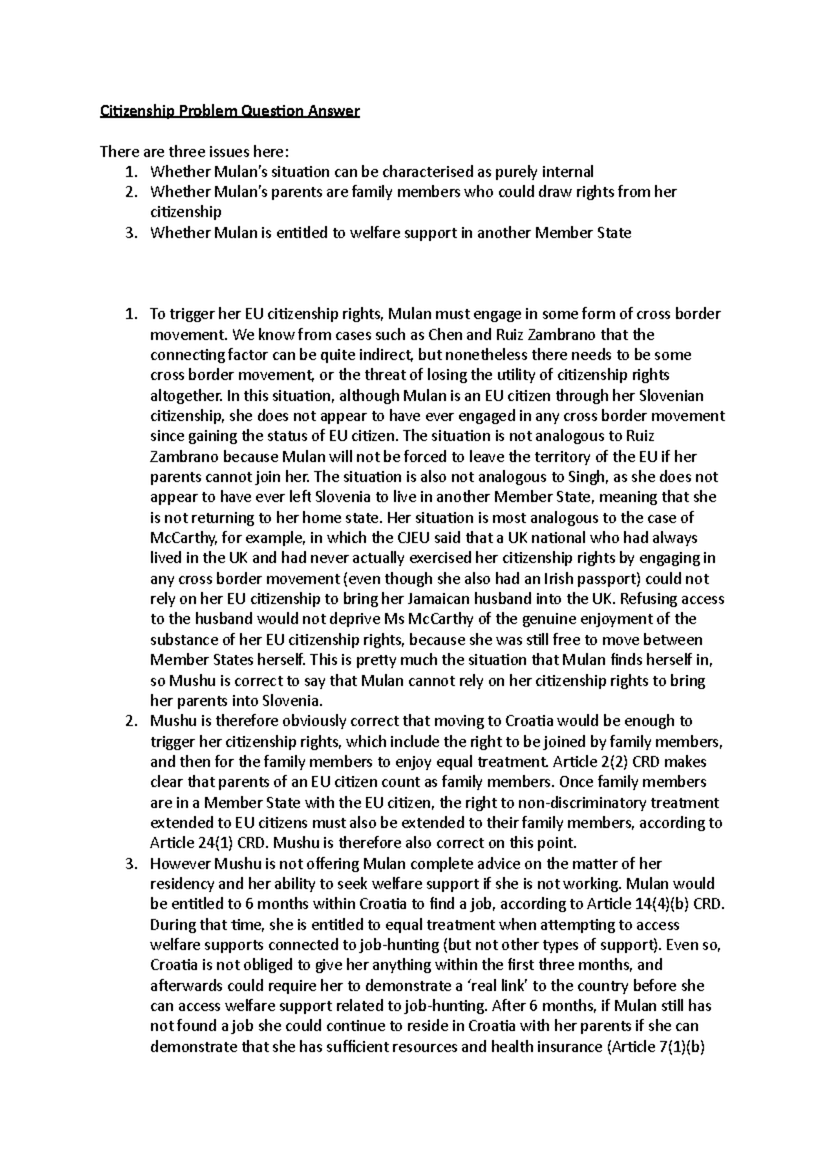 Citizenship PQ Answer - Problem question - Citizenship Problem Question ...