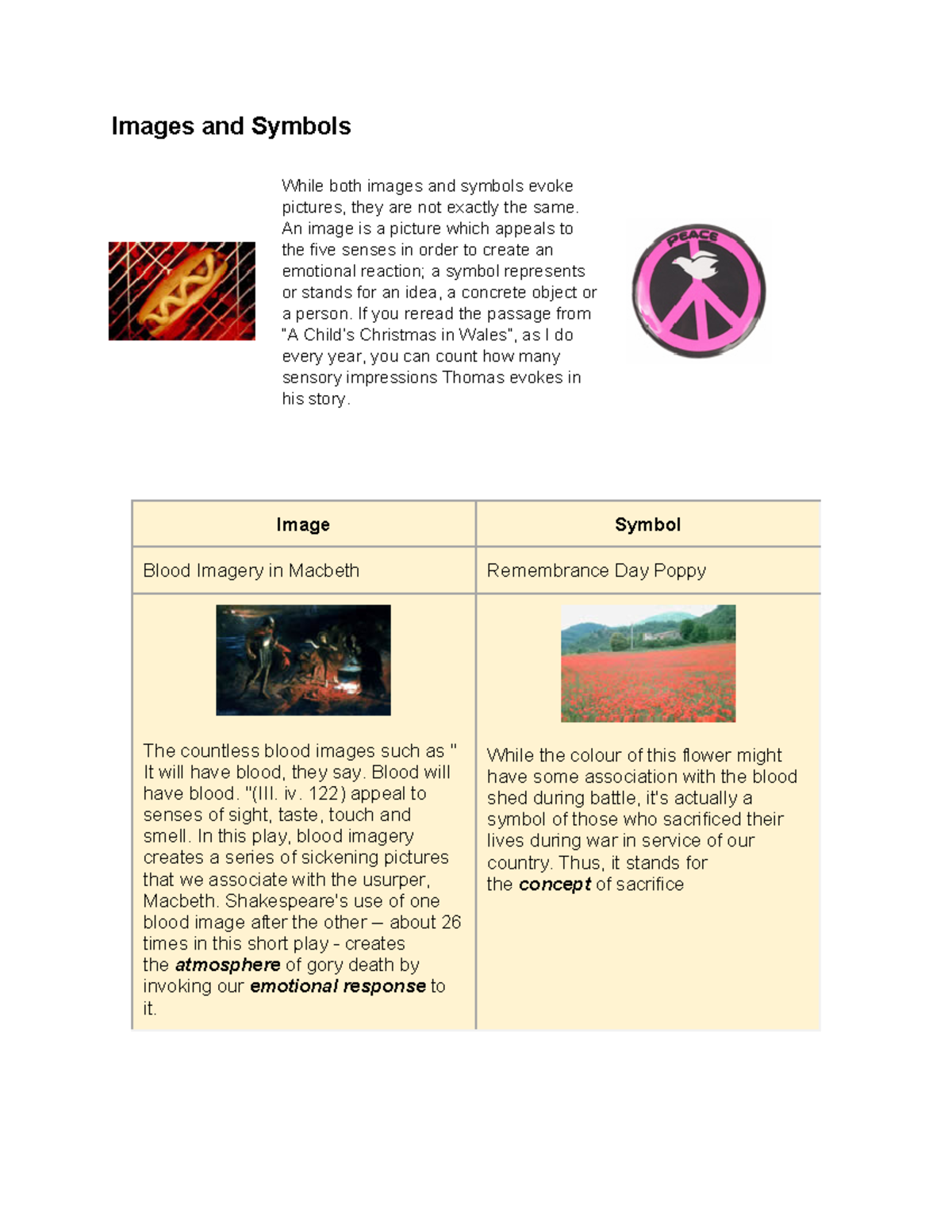 Imagery and Symbol assignment - Images and Symbols While both images ...