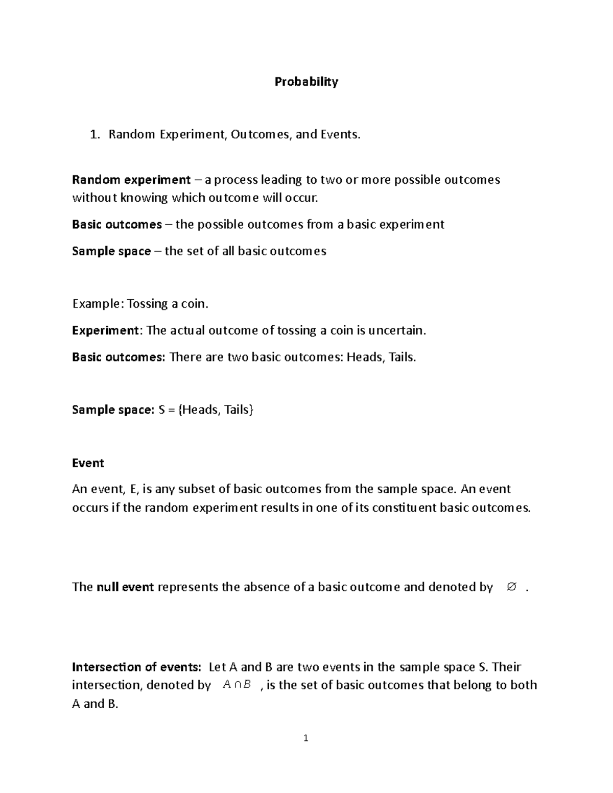 Chapter 3 Probability - Probability 1. Random Experiment, Outcomes, and ...