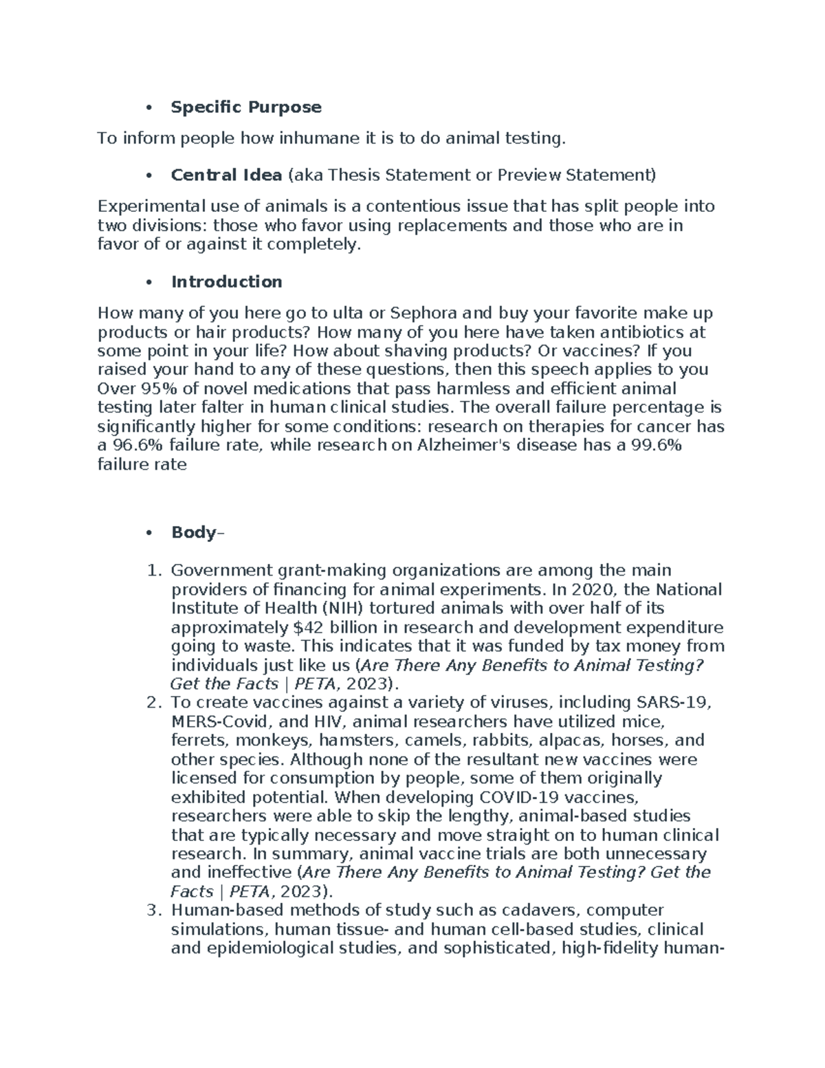 Persuasive speech - Specific Purpose To inform people how inhumane it ...