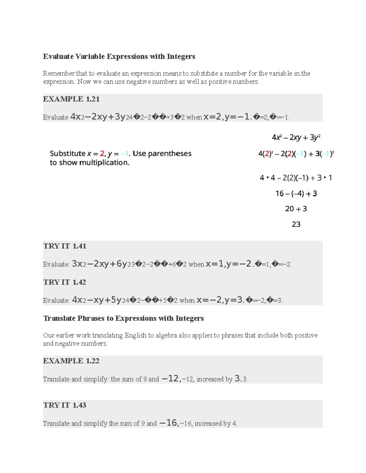 CH.1.2-Evaluate Variable Expressions with Integers - Evaluate Variable ...