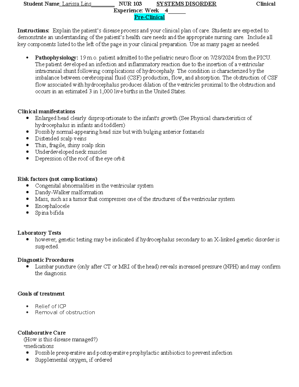Peds week 4 NUR103 Paperwork Packet (1) copy copy - Student Name ...
