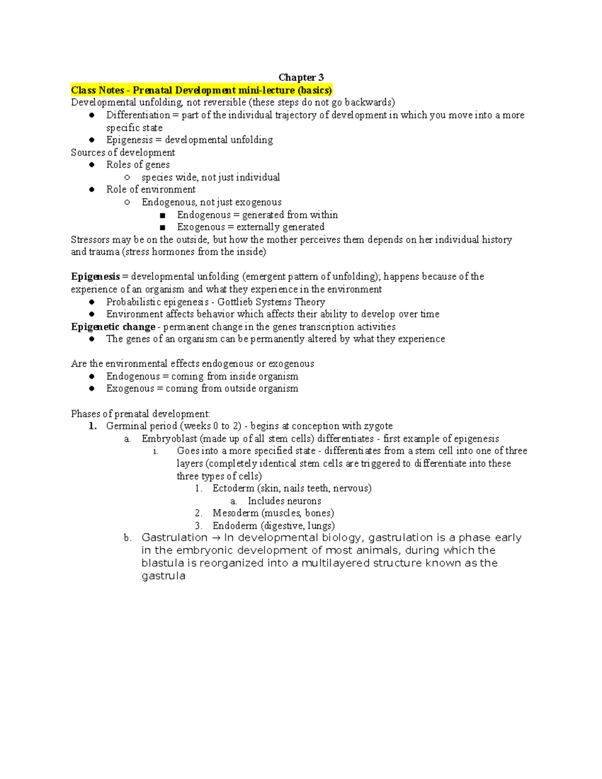 Prenatal Development and Risks - Chapter 3 Class Notes - Prenatal ...