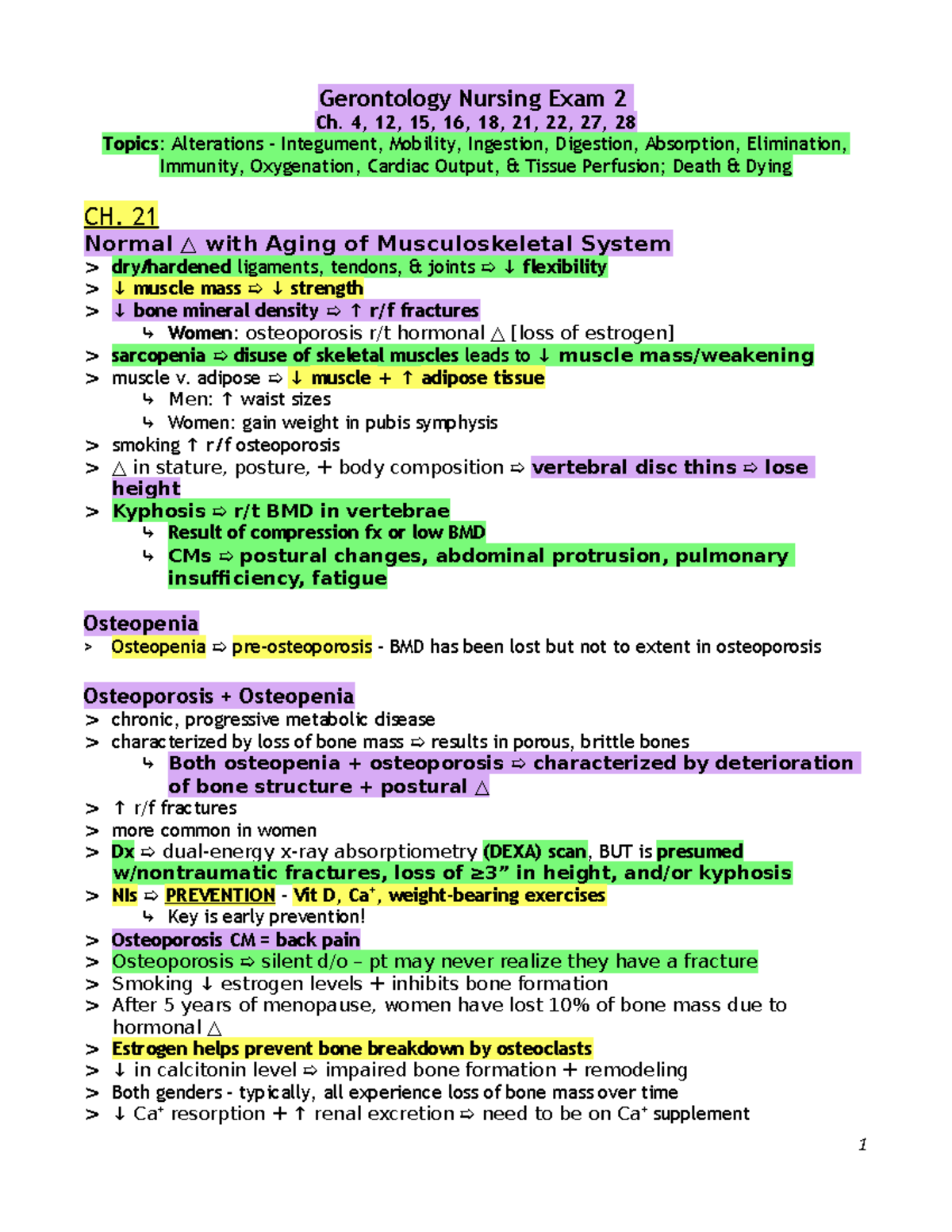 Gero Nursing Alterations in Bodily Systems, Death & Dying - Gerontology ...