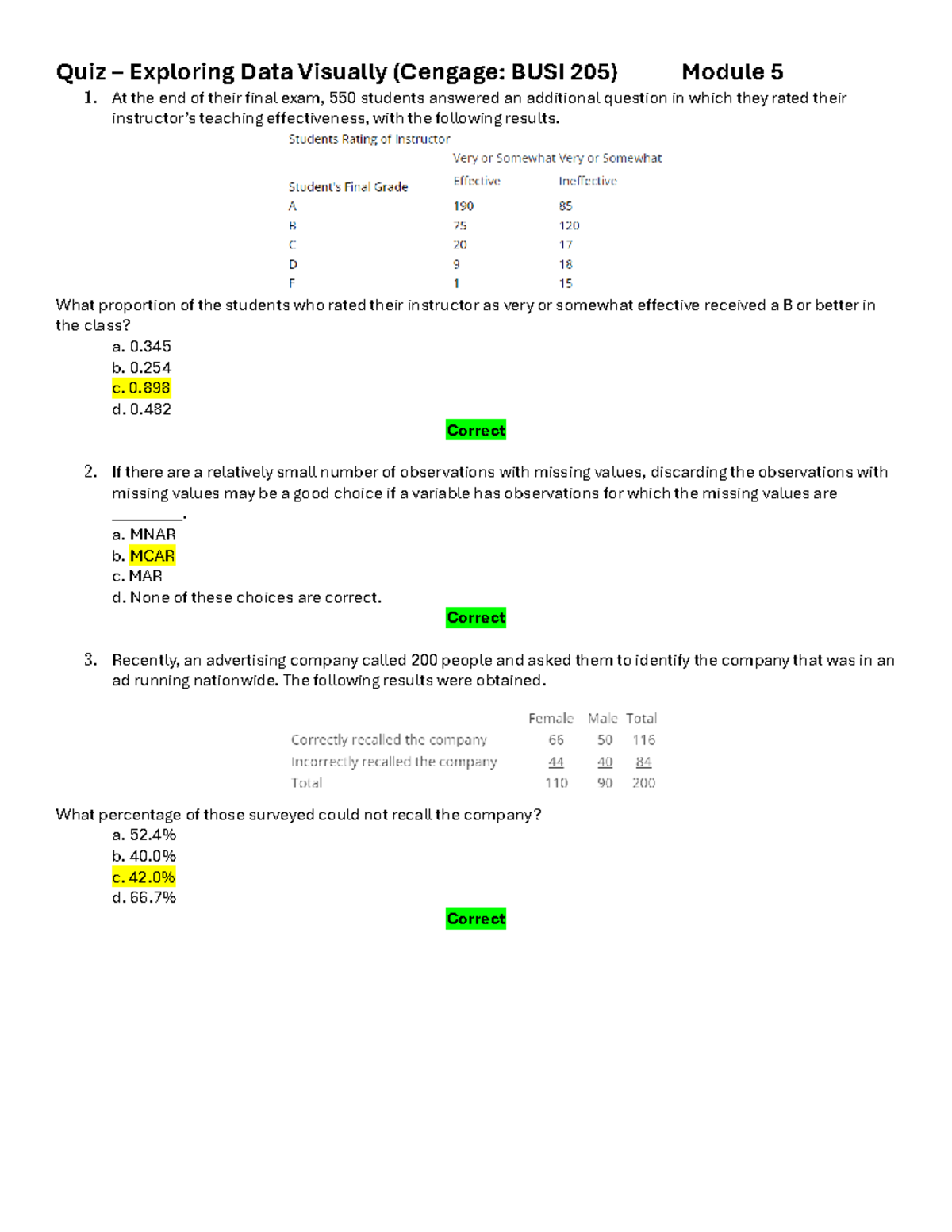 Quiz Exploring Data Visually - 1. At the end of their final exam, 550 students answered an - Studocu