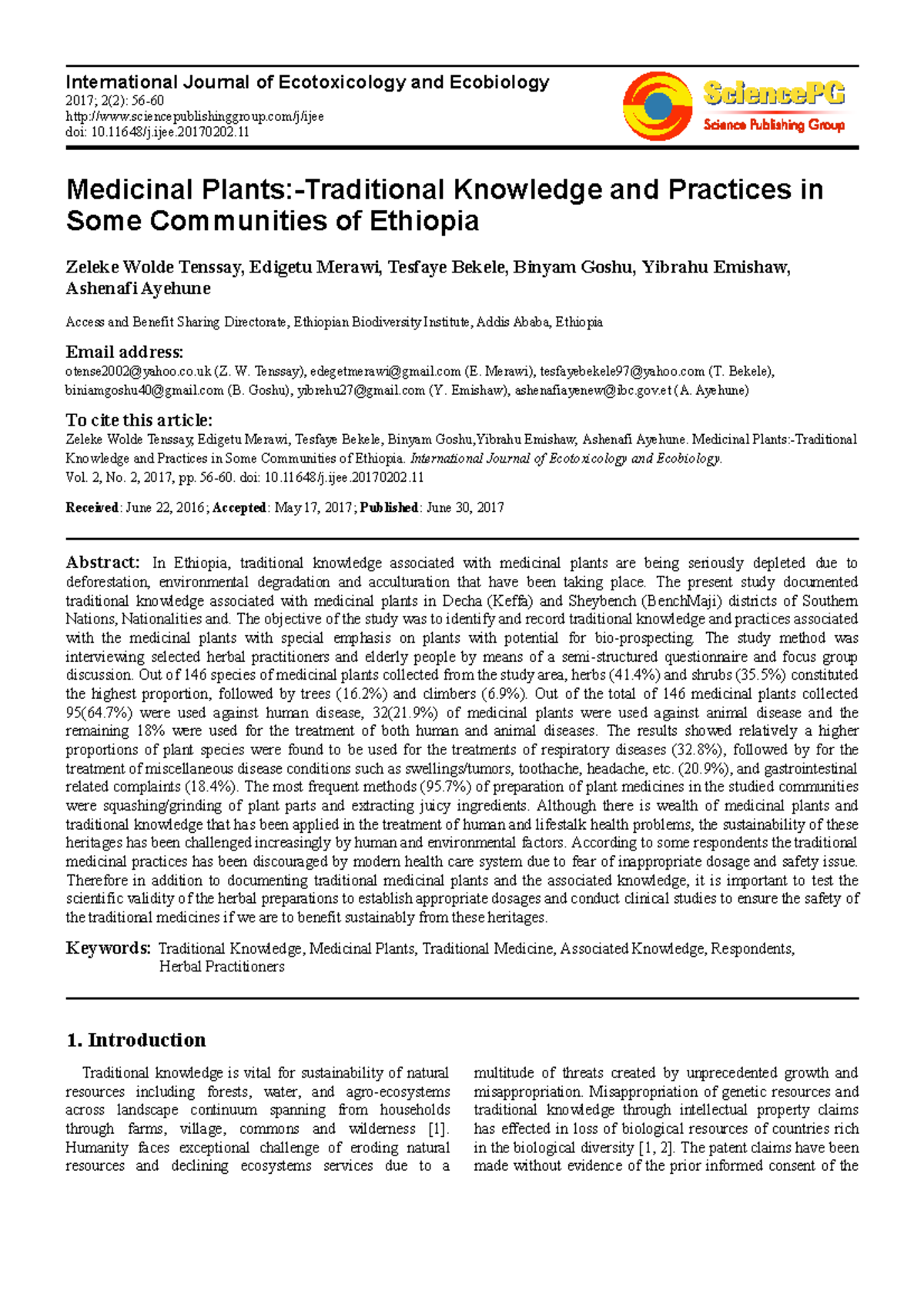 Medicinal Plants Traditional Knowledge and Practices - International ...