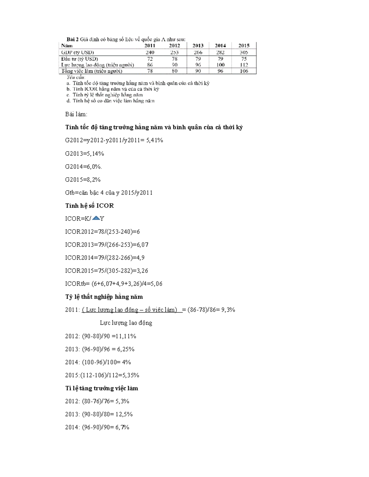 KTPT GIẢI BTAP - Bài làm: Tính tốc độ tăng trưởng hằng năm và bình quân của cả thời kỳ - Studocu