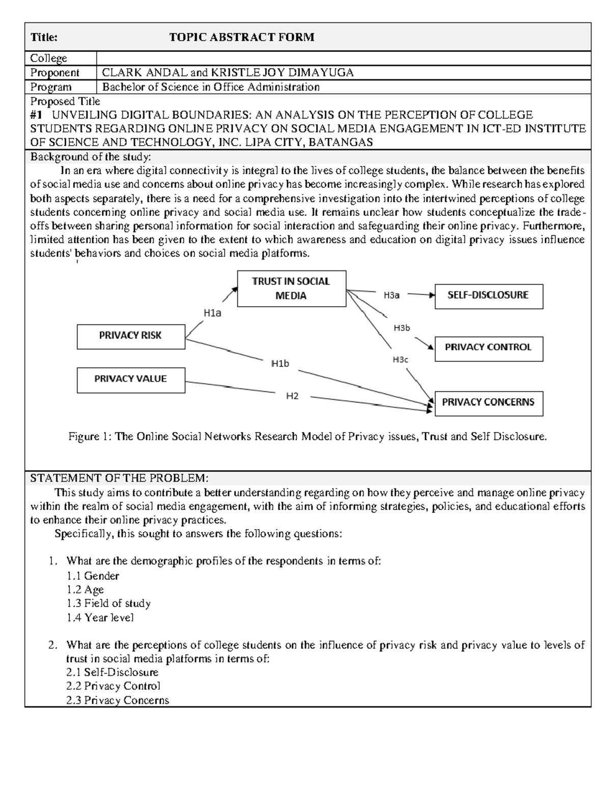 Abstract 1 - GUIDE - Title: TOPIC ABSTRACT FORM College Proponent CLARK ...