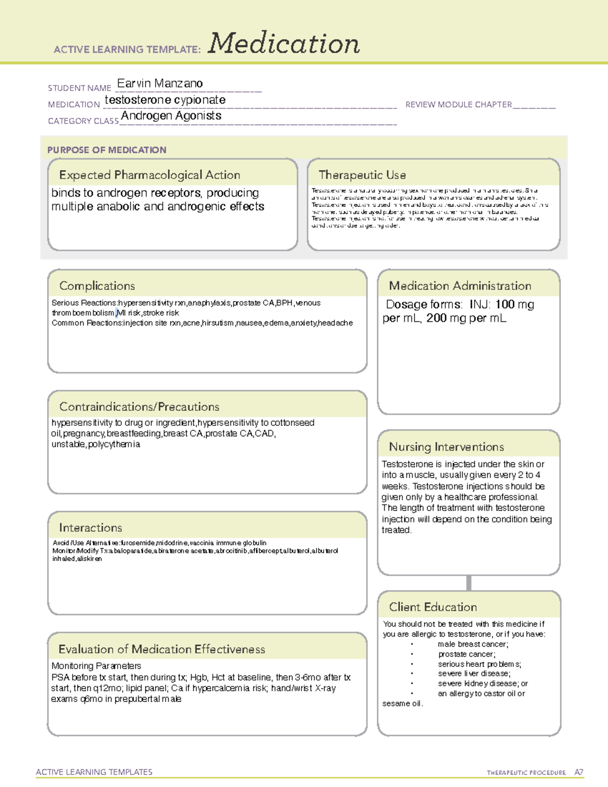 #132(testosterone) - ATI Medication Template - ACTIVE LEARNING ...