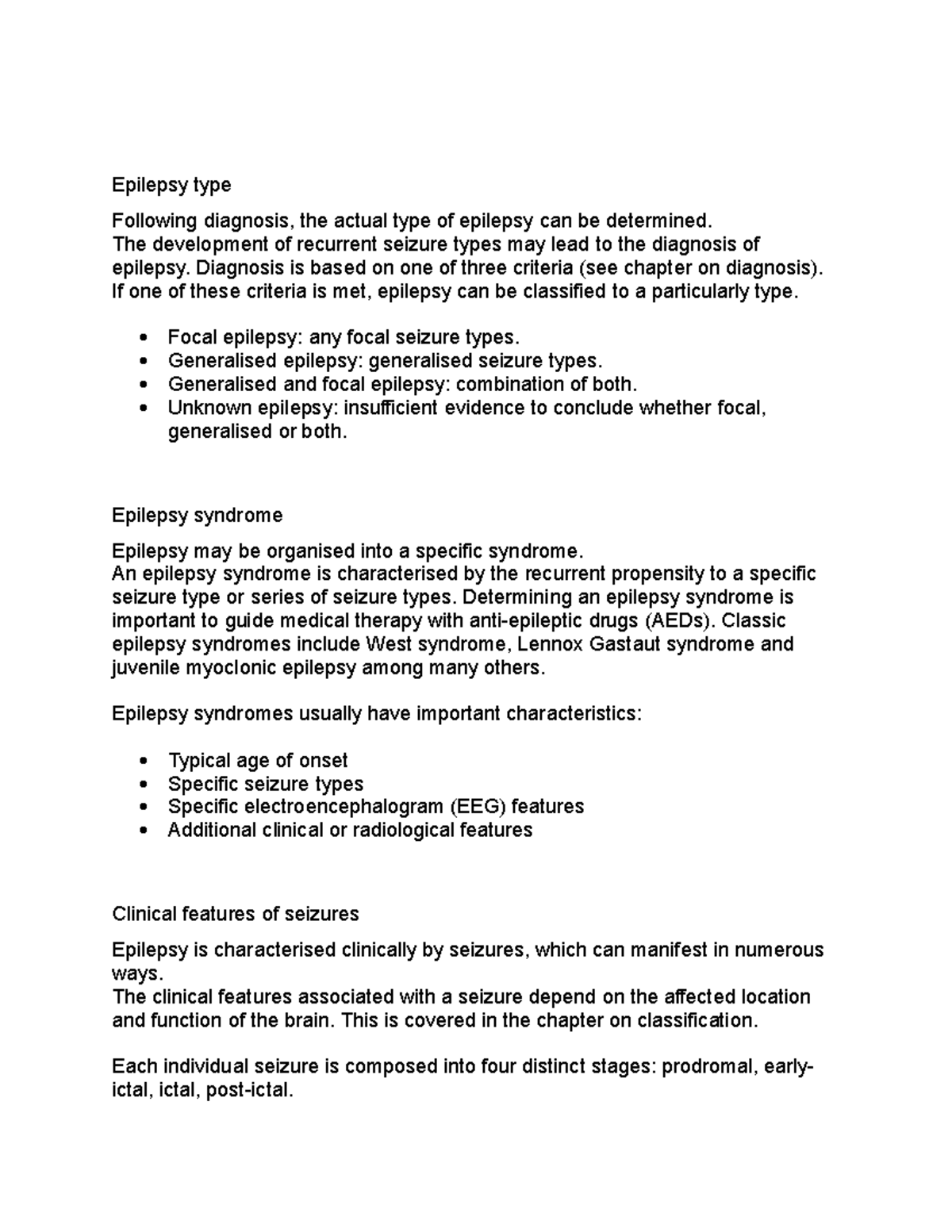 Epilepsy type - Lecture notes 1 - Epilepsy type Following diagnosis ...