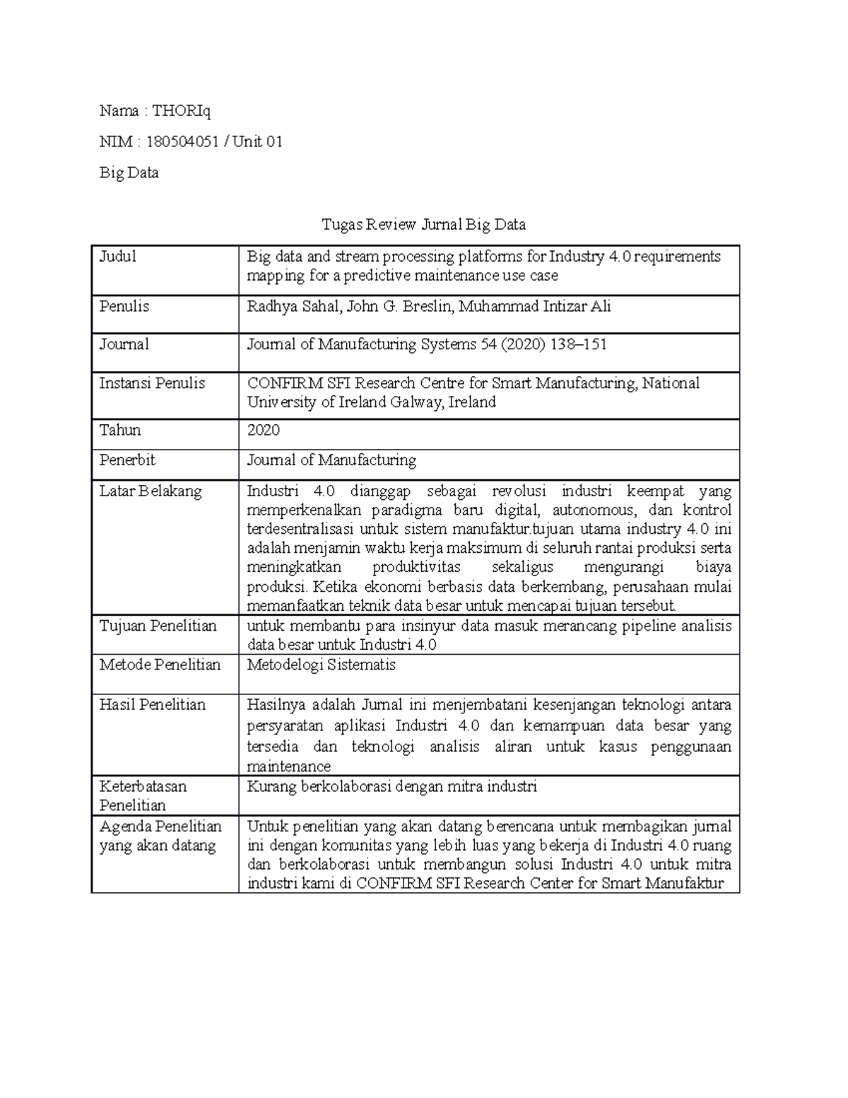 Review Jurnal 12345 - Nama : THORIq NIM : 180504051 / Unit 01 Big Data ...