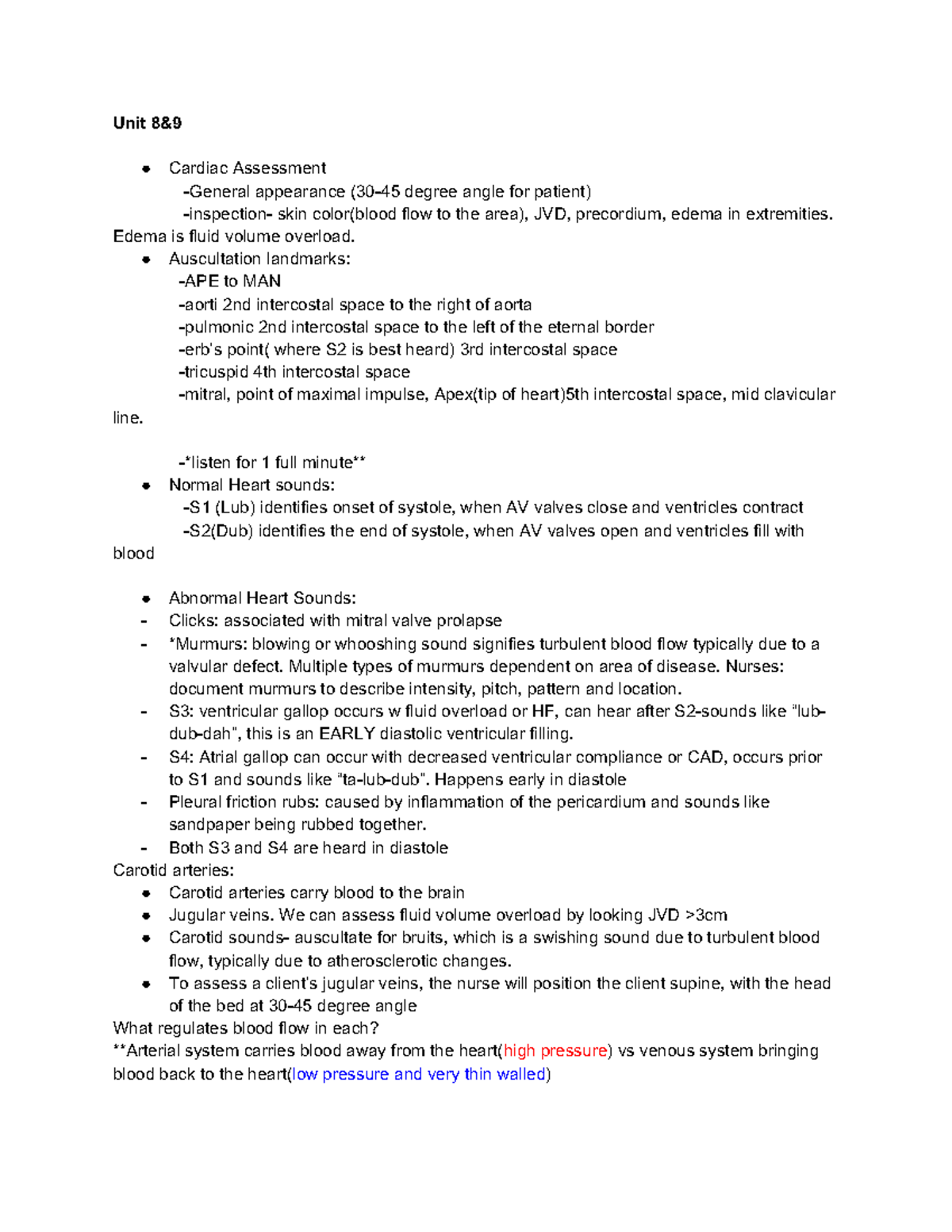 HA notes - useful - Unit 8& Cardiac Assessment -General appearance (30 ...