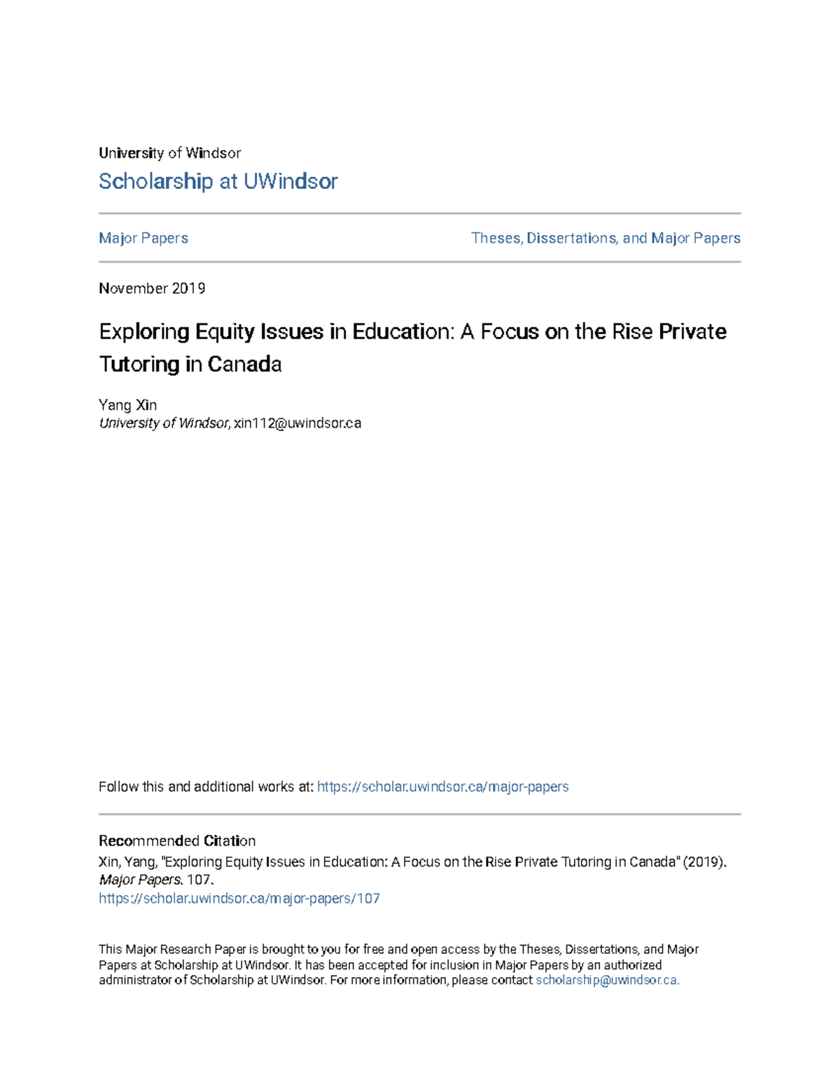 Exploring Equity Issues in Education A Focus on the Rise Private ...
