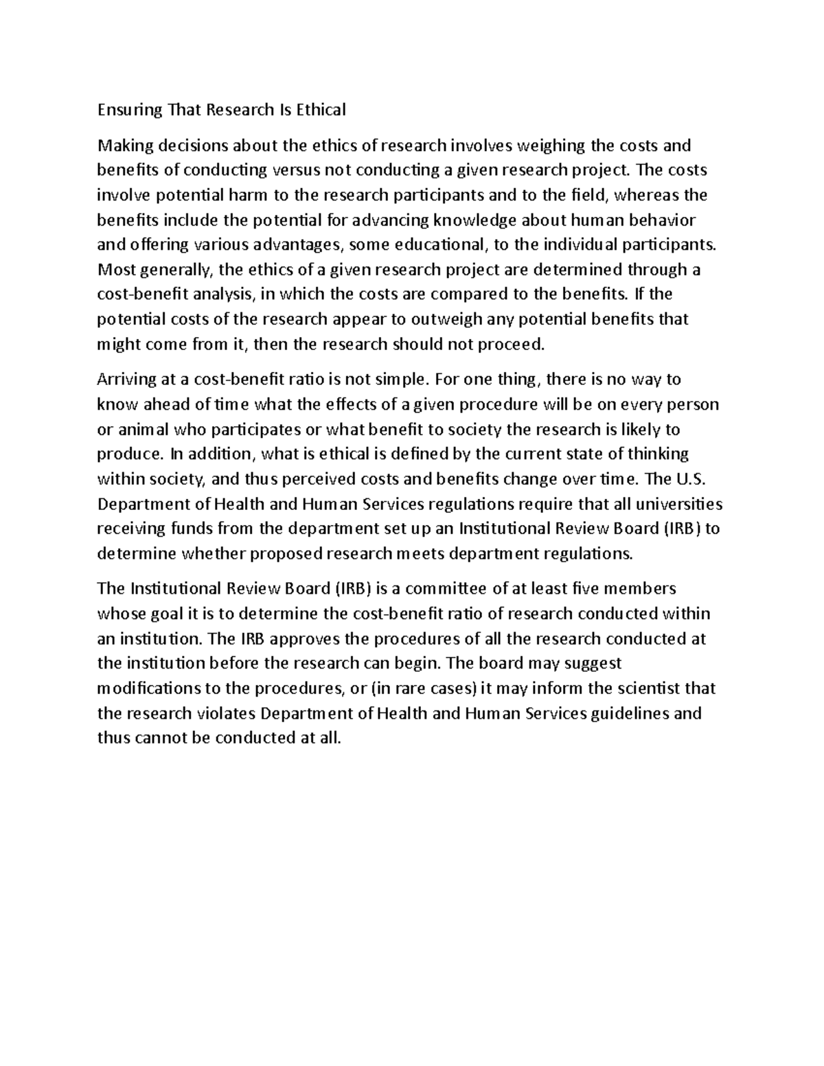 Ensuring That Research Is Ethical - The costs involve potential harm to ...