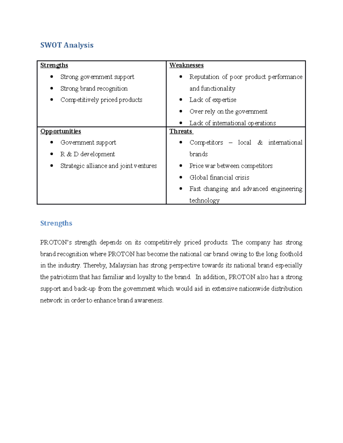 97947862 SWOT Analysis Proton Hsien docx - SWOT Analysis Strengths ...
