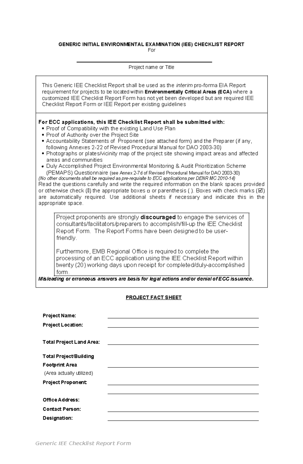 20 Generic IEE checklist form - GENERIC INITIAL ENVIRONMENTAL ...