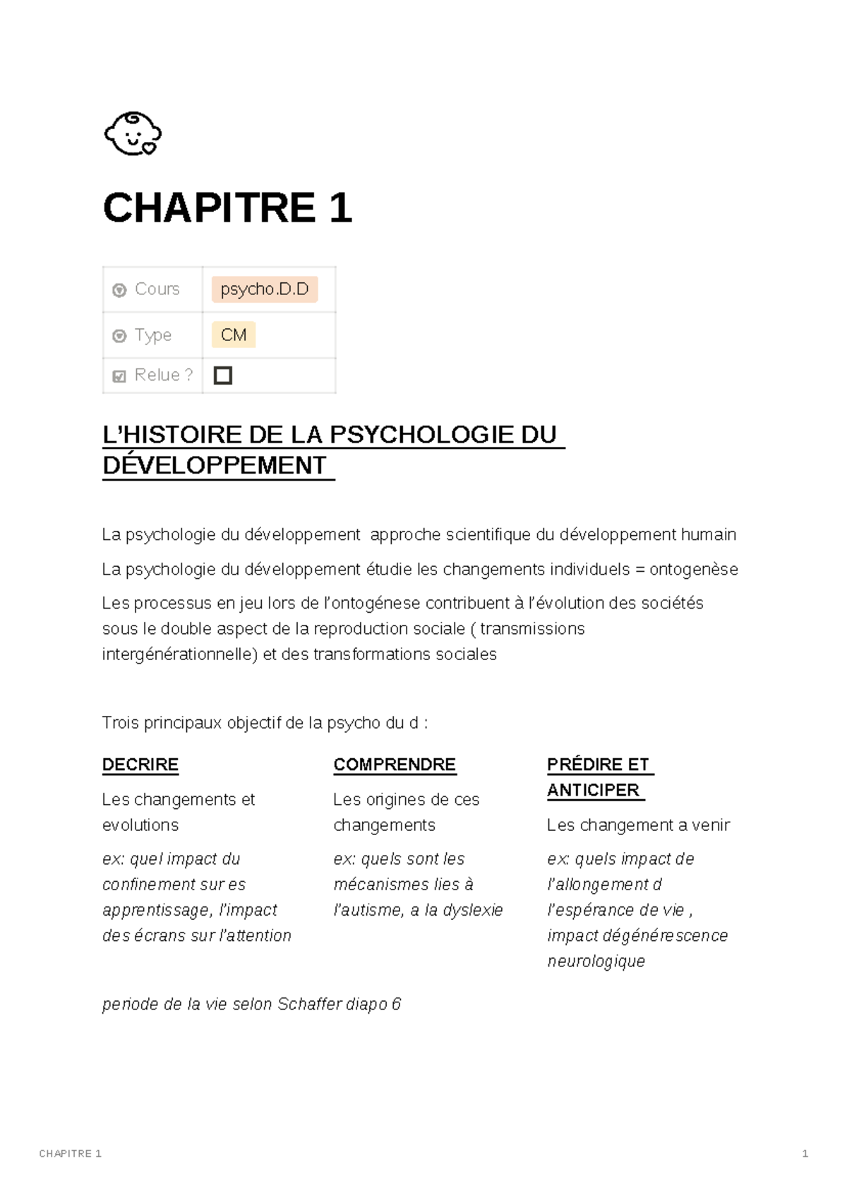 Chapitre 1 seule partie - CHAPITRE 1 Cours psycho.D Type CM Relue? L ...
