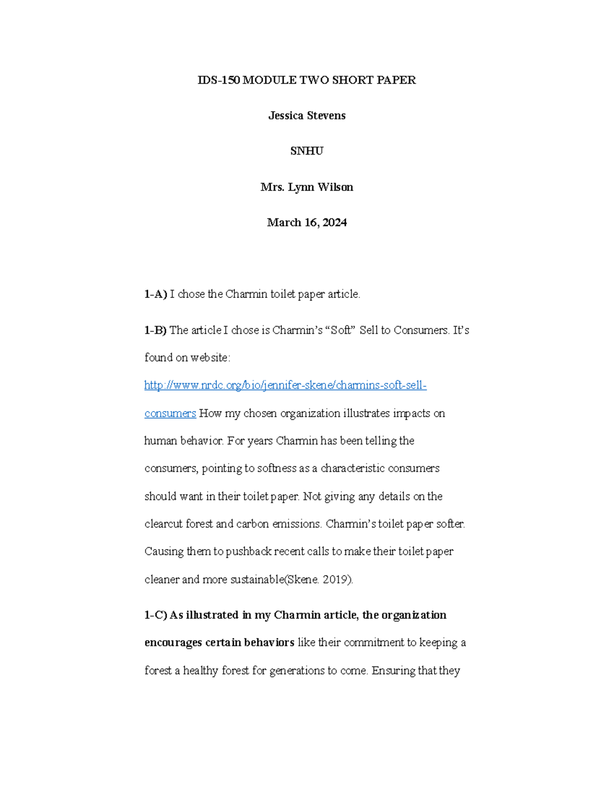 IDS - MODULE2 ASSIGNMENT - IDS-150 MODULE TWO SHORT PAPER Jessica ...