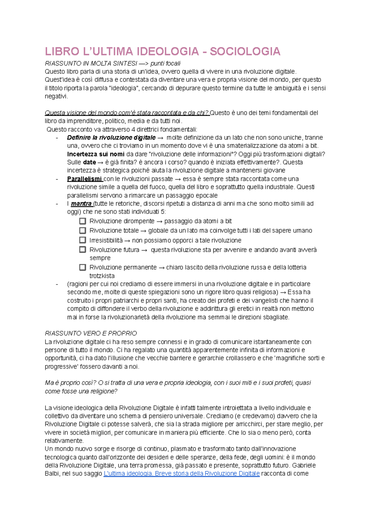 L'ultima ideologia - LIBRO L’ULTIMA IDEOLOGIA - SOCIOLOGIA RIASSUNTO IN ...