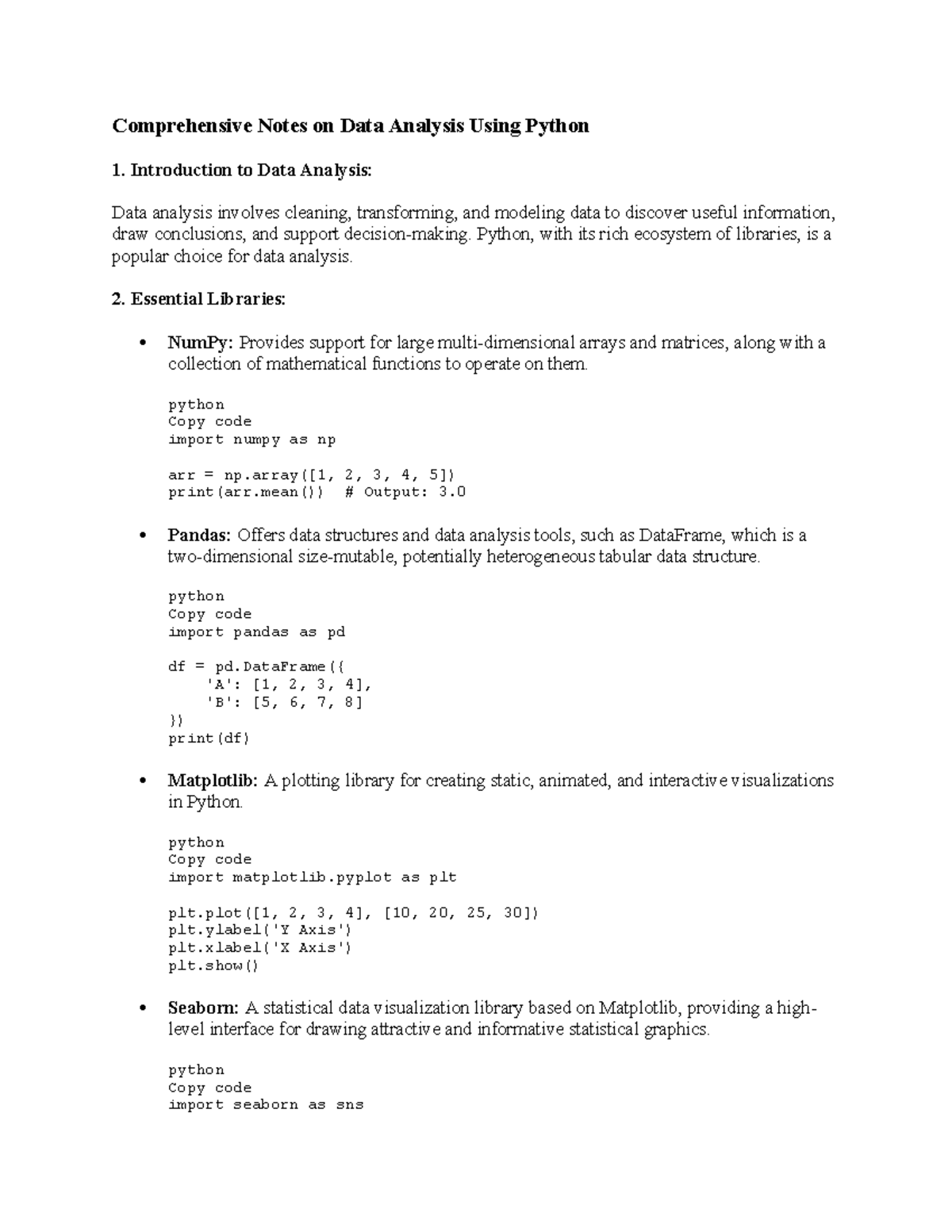 Data annalysis with python - Comprehensive Notes on Data Analysis Using ...