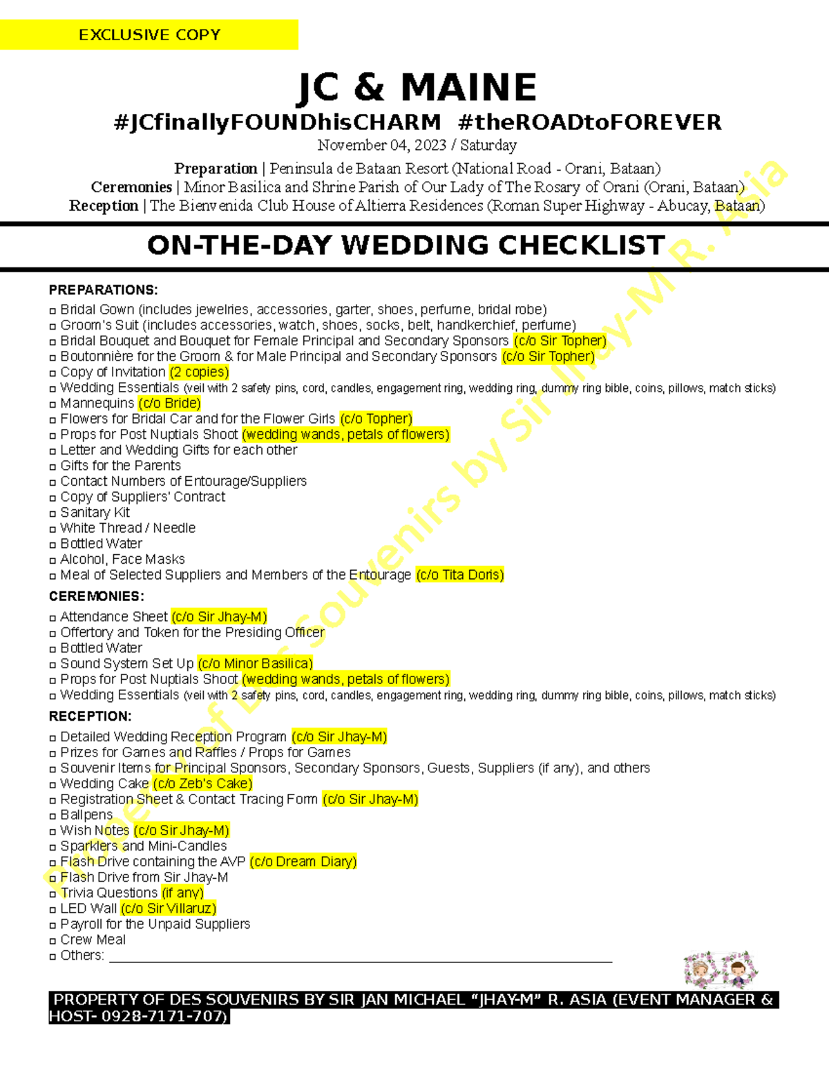 Official Wedding Checklist - JC & MAINE #JCfinallyFOUNDhisCHARM # ...