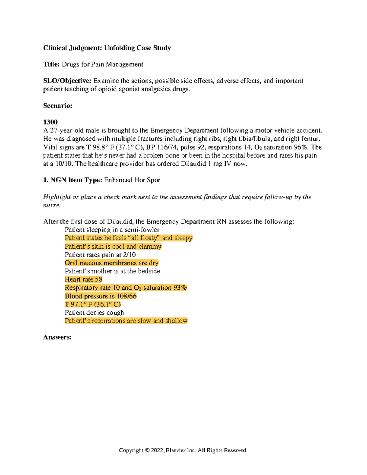 Pain Case Study - Clinical Judgment: Unfolding Case Study Title: Drugs ...