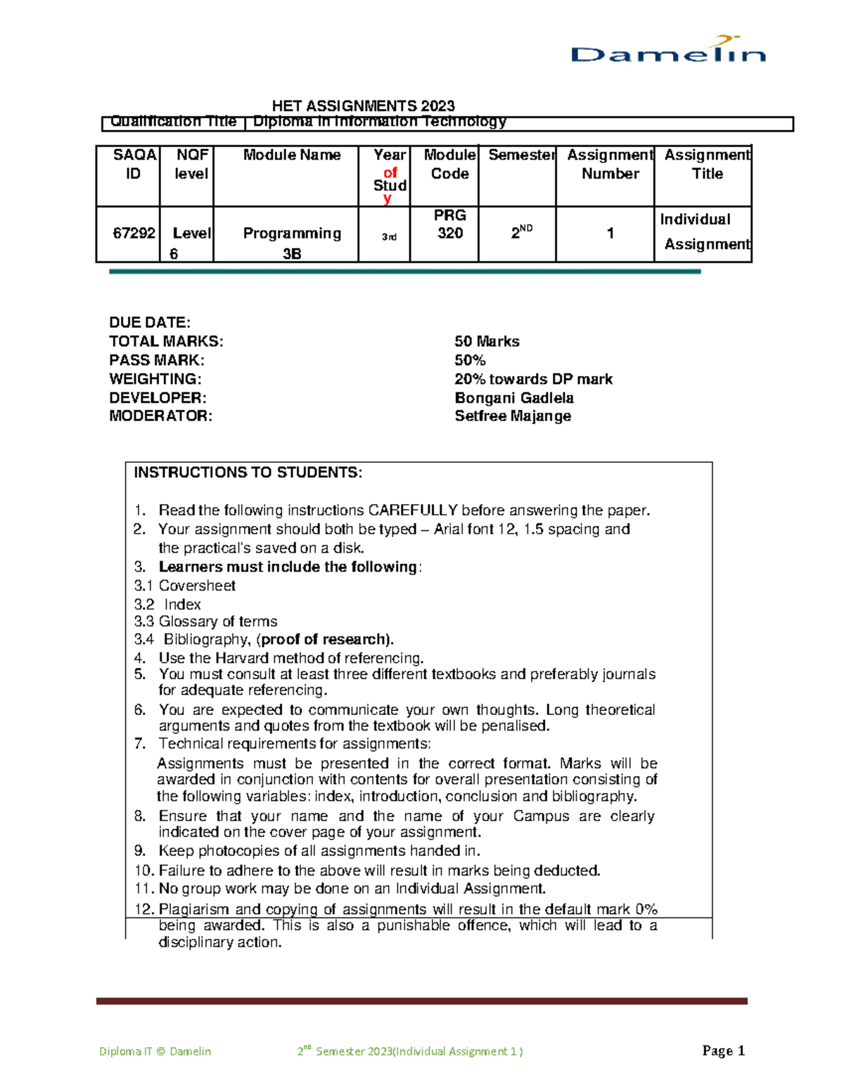Programming 3B Individual Assignment 1 - of Individual y HET ...