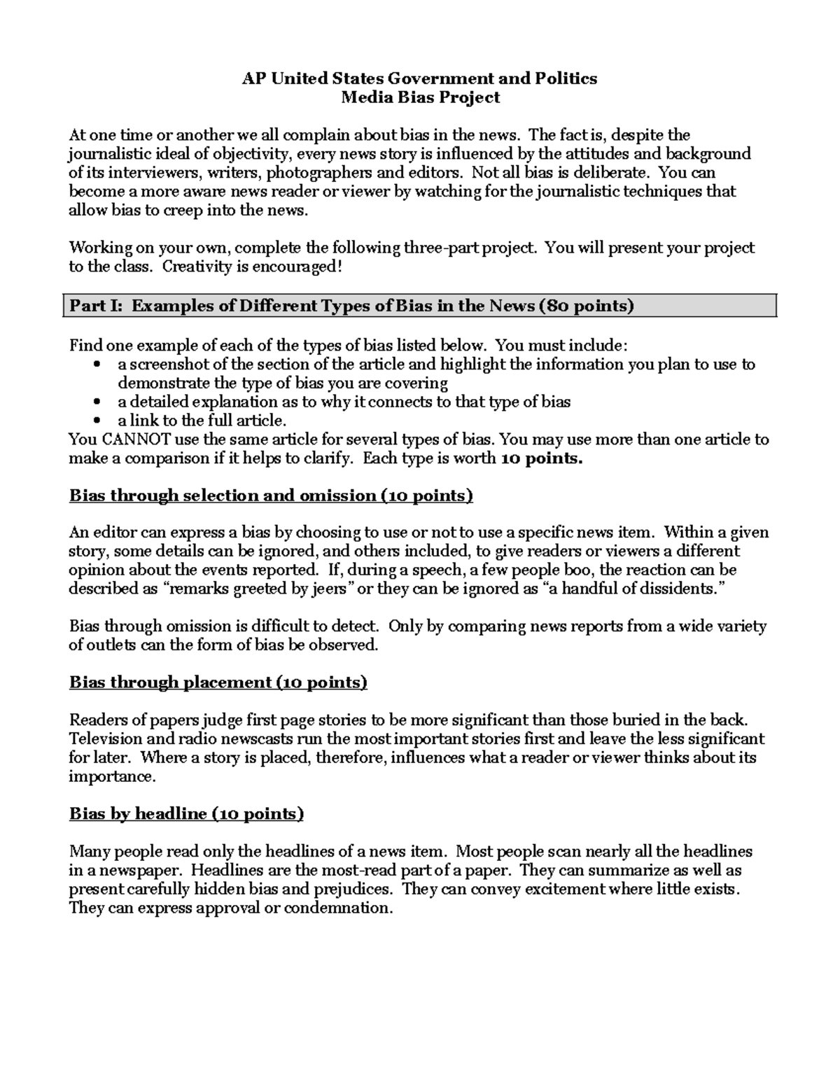 Media Bias project 2024 - AP United States Government and Politics ...