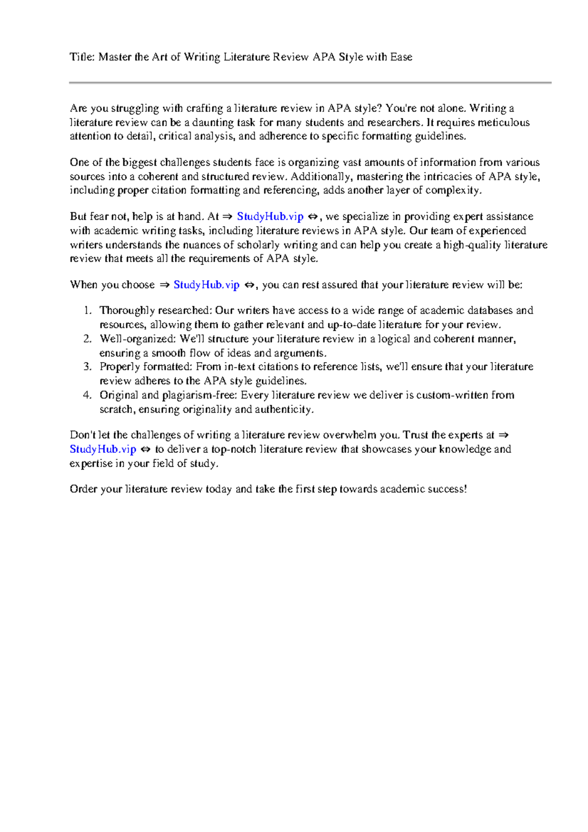 Writing Literature Review Apa Style Sample - Title: Master the Art of ...