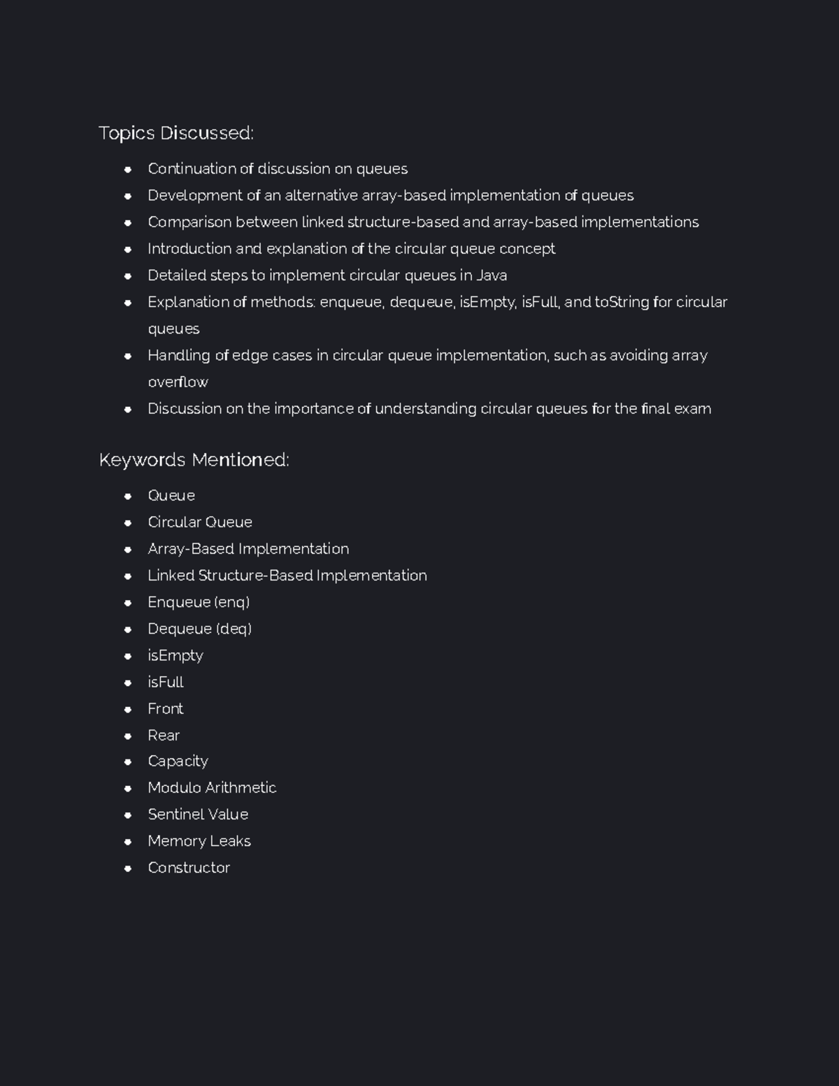 ITI1121 - Lecture 18 - Queues - Topics Discussed: Continuation of ...