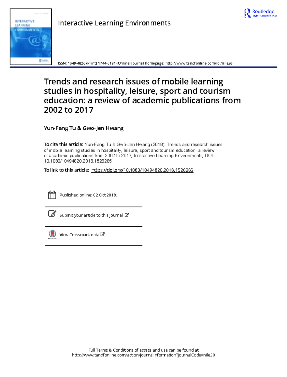 Trends and Research Issues of Mobile Learning Studies in Hospitality ...