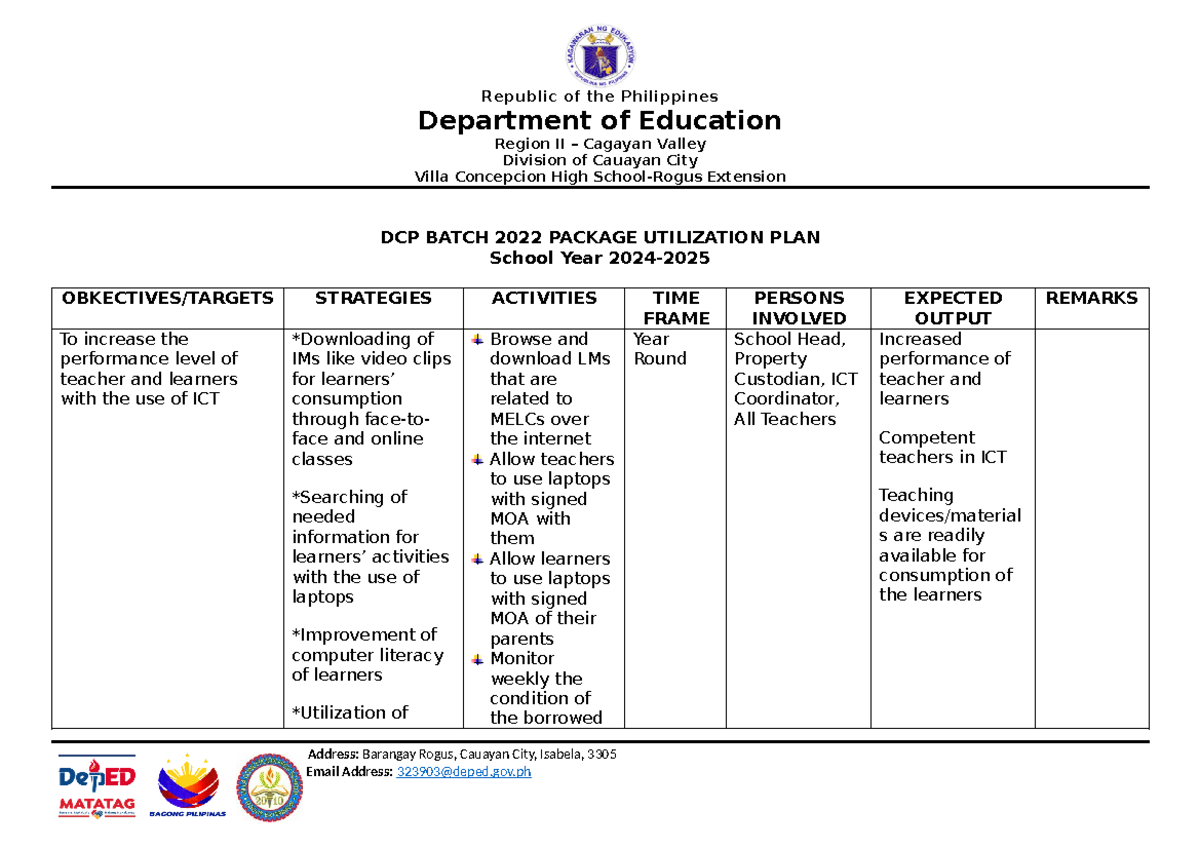 DCP Utilization PLAN - good to read - Republic of the Philippines ...