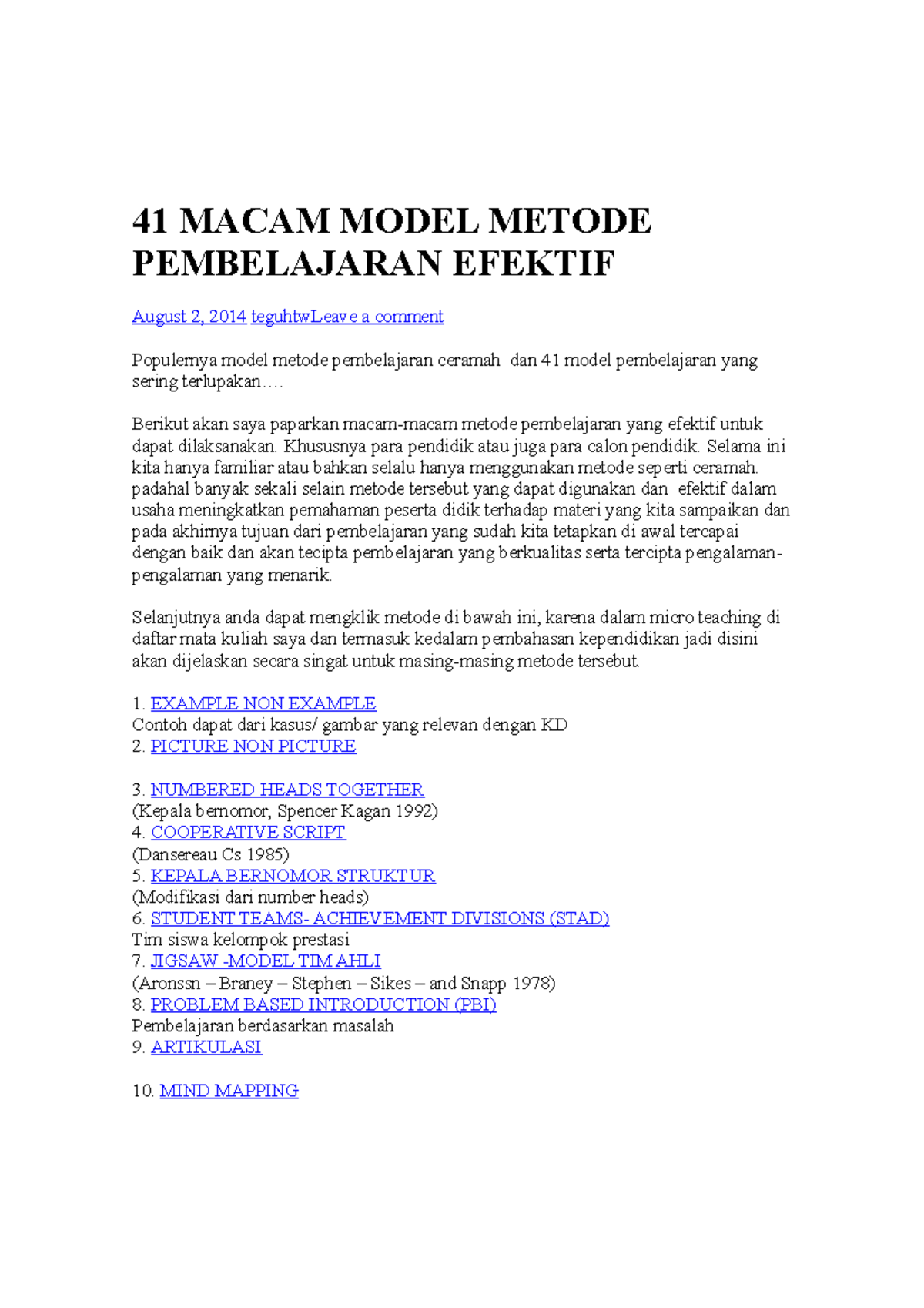 41 Macam Model Metode Pembelajaran - 41 MACAM MODEL METODE PEMBELAJARAN ...