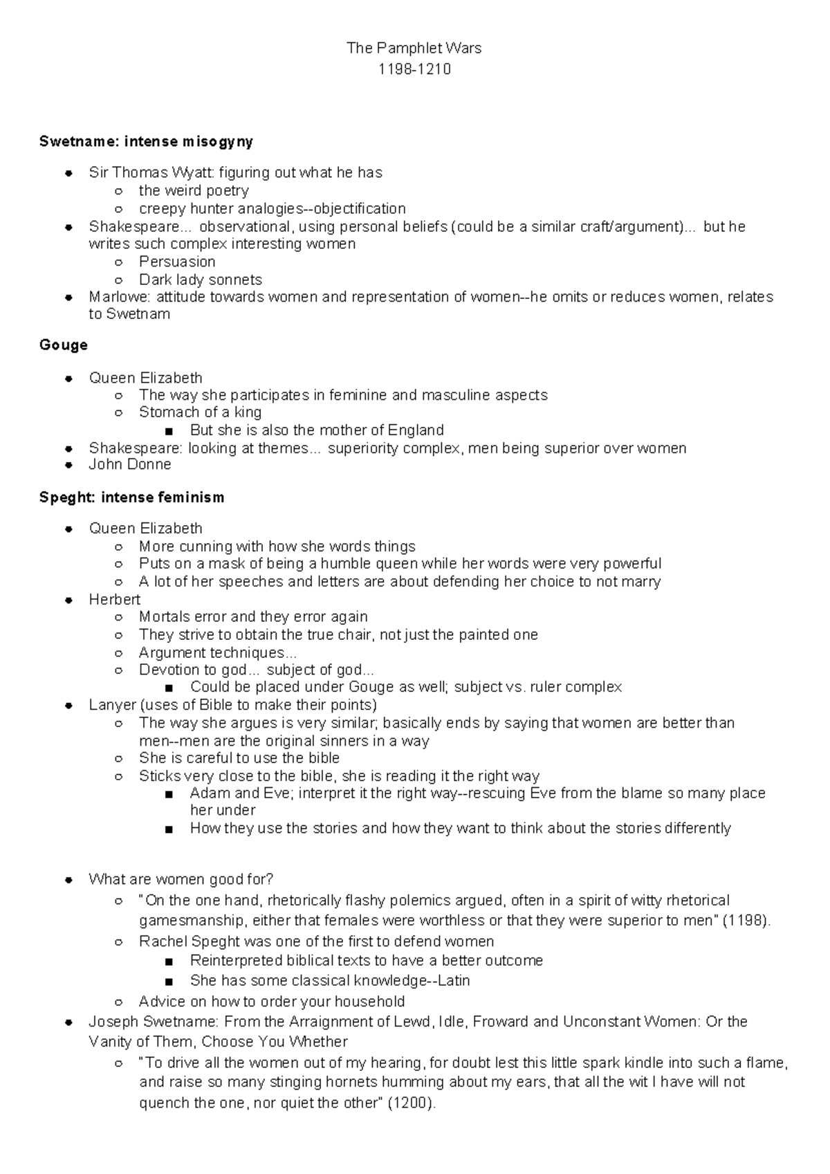 The Pamphlet Wars - Lecture notes 25 - The Pamphlet Wars 1198- Swetname ...