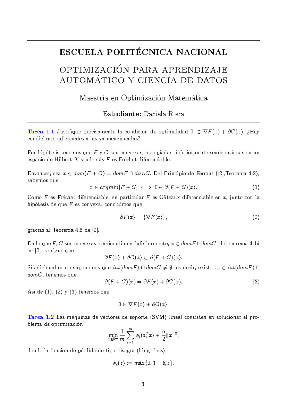 Tarea 1 - ESCUELA POLIT ́ECNICA NACIONAL OPTIMIZACI ́ON PARA APRENDIZAJE AUTOM ́ATICO Y CIENCIA ...