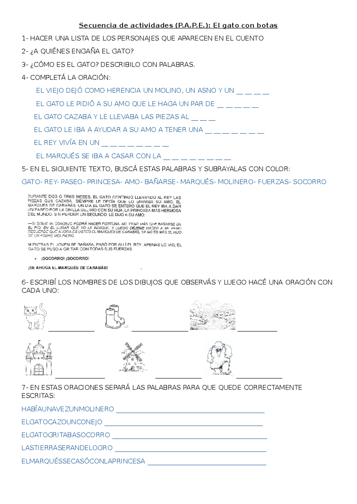 El gato con botas - Secuencia de actividades (P.A.P.): El gato con ...